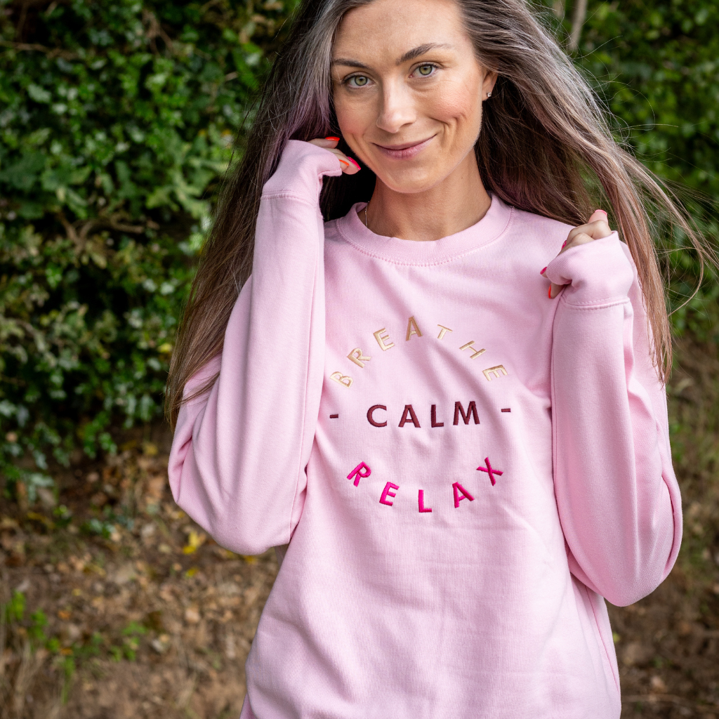 Embroidered Breathe Calm Relax in Baby Pink – percyandnell