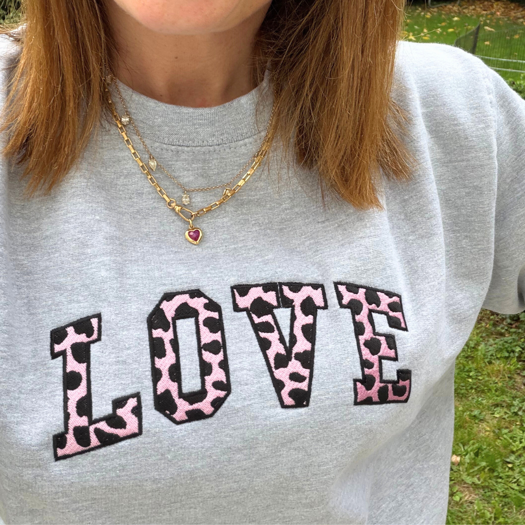 Embroidered Animal Print Love on Heather Grey Sweatshirt – percyandnell